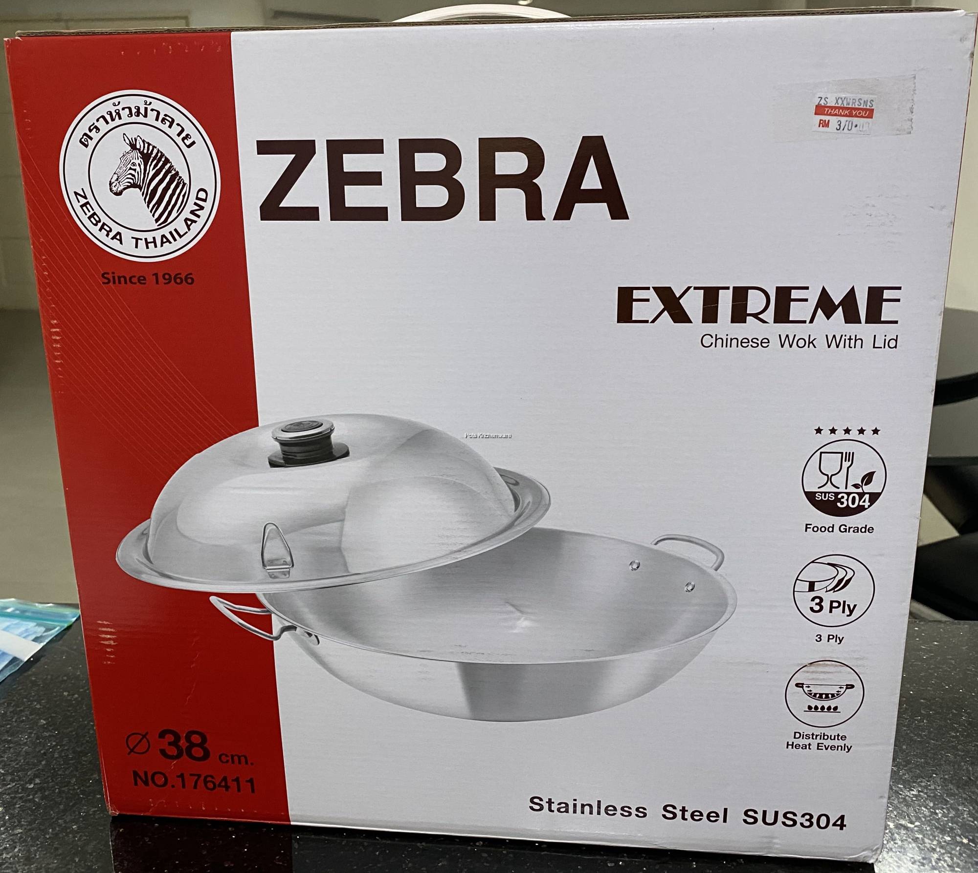100% Zebra Thailand 泰国斑马牌 3ply Stainless Steel SUS304 Chinese Wok Stir ...